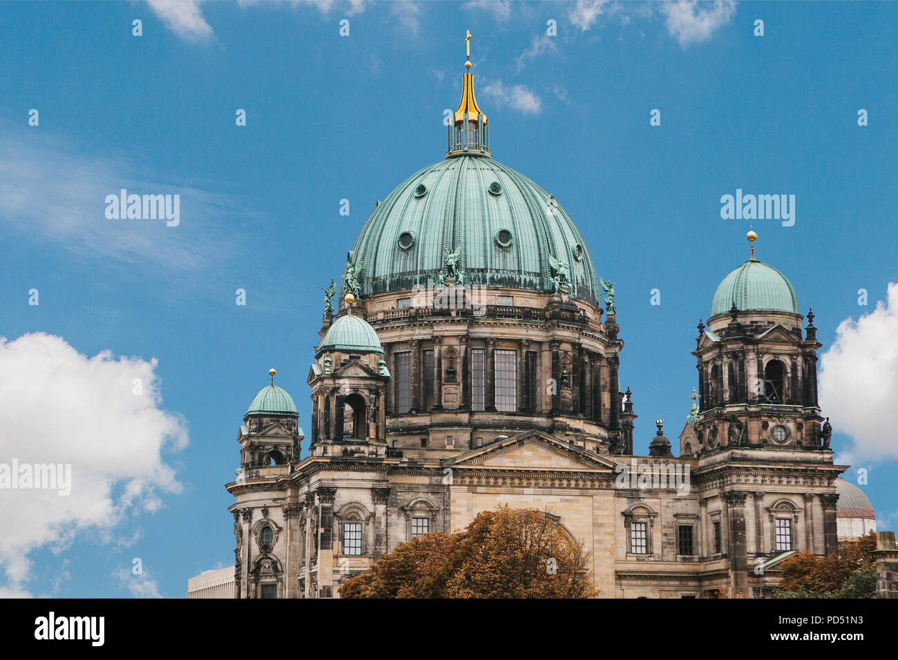 The Berlin Cathedral is called Berliner Dom against the blue sky ...