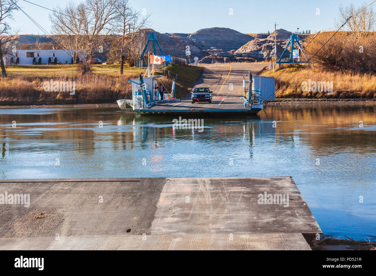 Canadian Bleriot cable ferry at Red Deer River Crossing in the Canadian ...