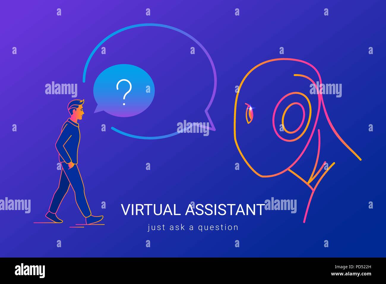 Virtual assistant and voice recognition concept gradient line vector ...