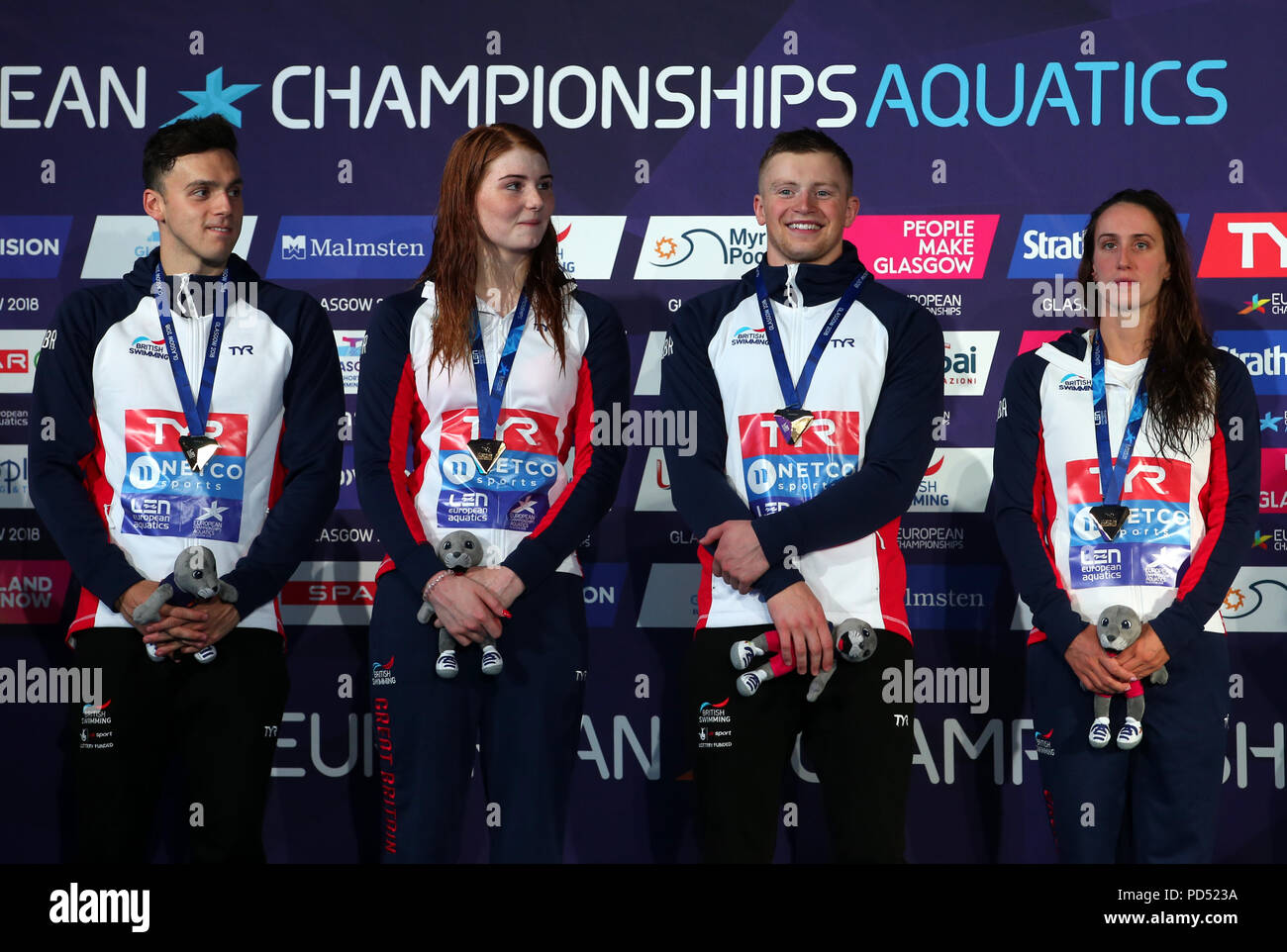 Great Britain's James Guy, Freya Anderson, Adam Peaty and Georgia ...
