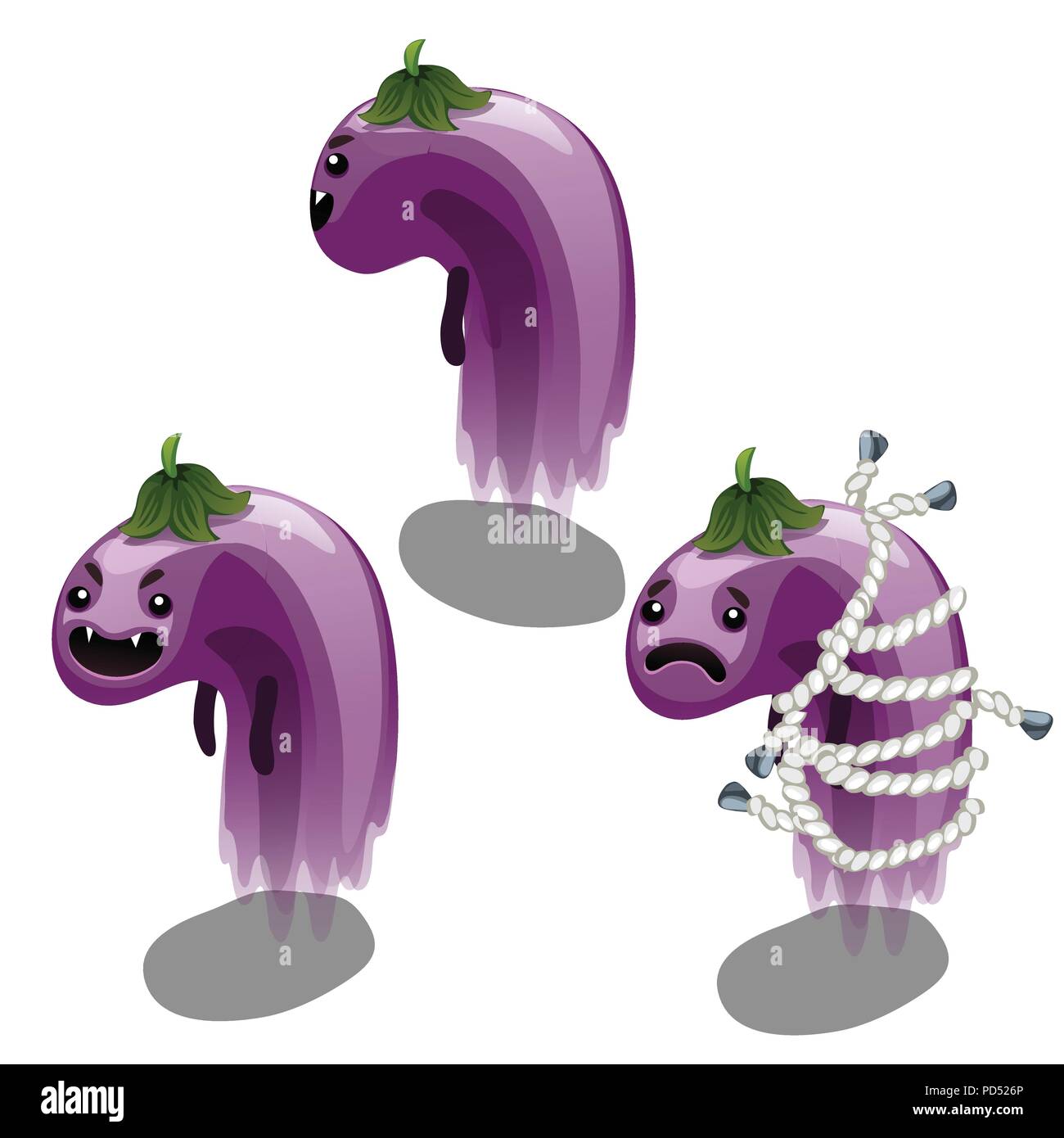 Trapped fancy monster in the form of a weightless eggplant isolated on ...