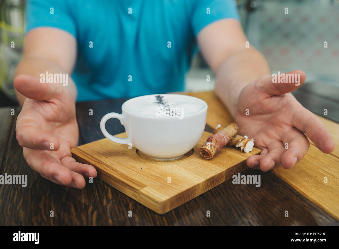 cheese cream soup close up on wooden cafe table Stock Photo - Alamy