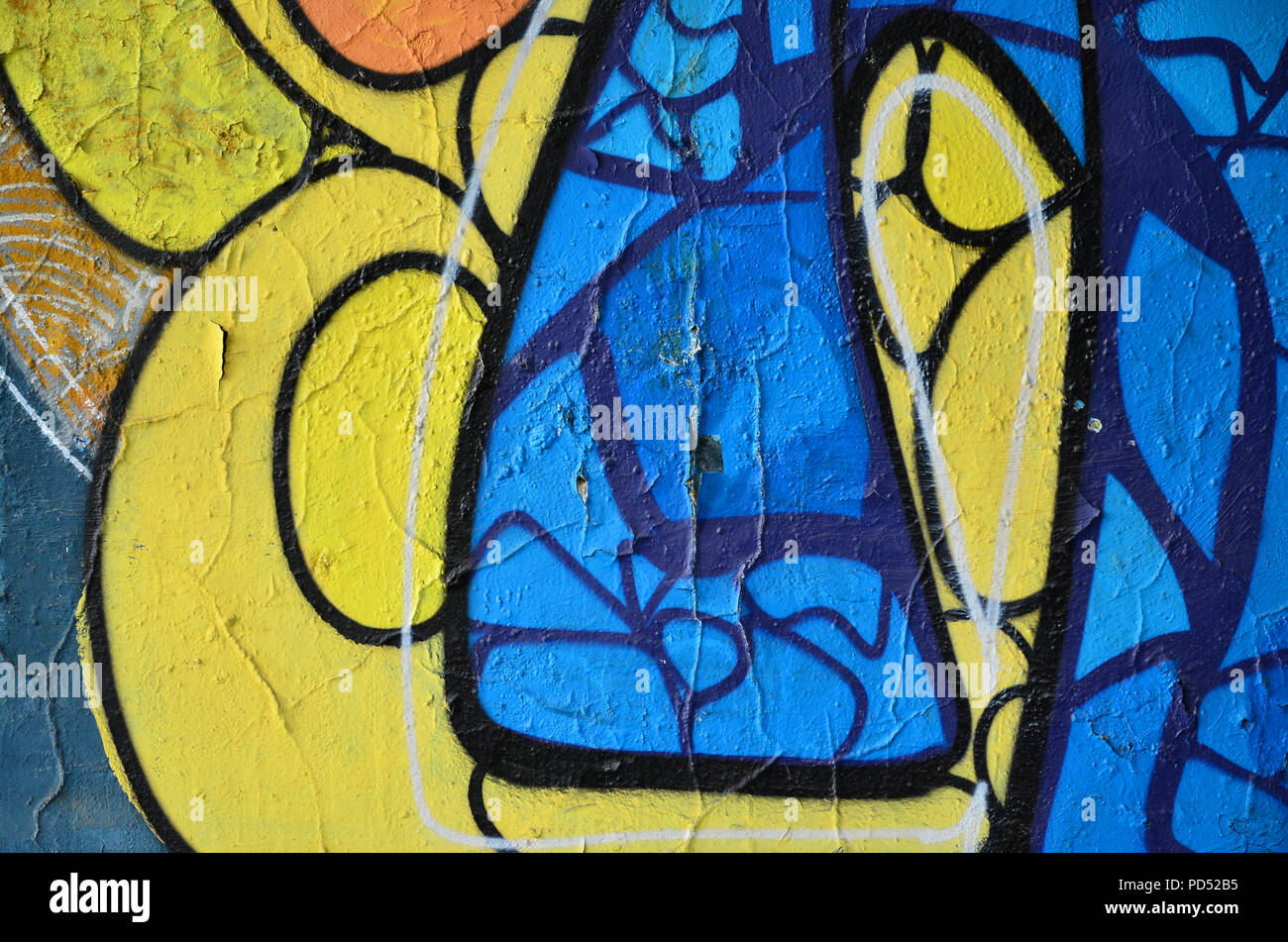 Detailed image of color graffiti drawing. Background street art picture ...