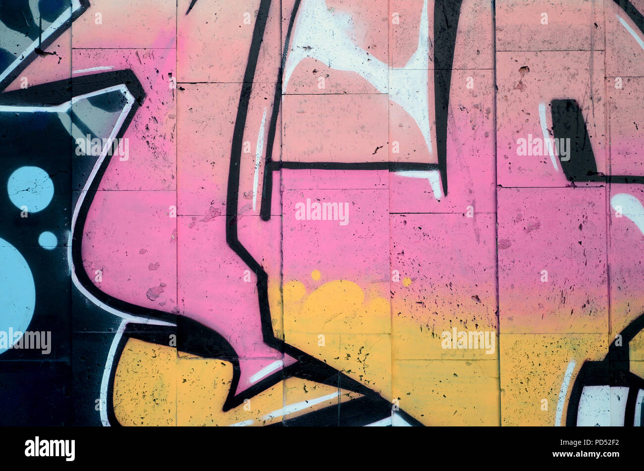 A fragment of detailed graffiti of a drawing made with aerosol paints ...