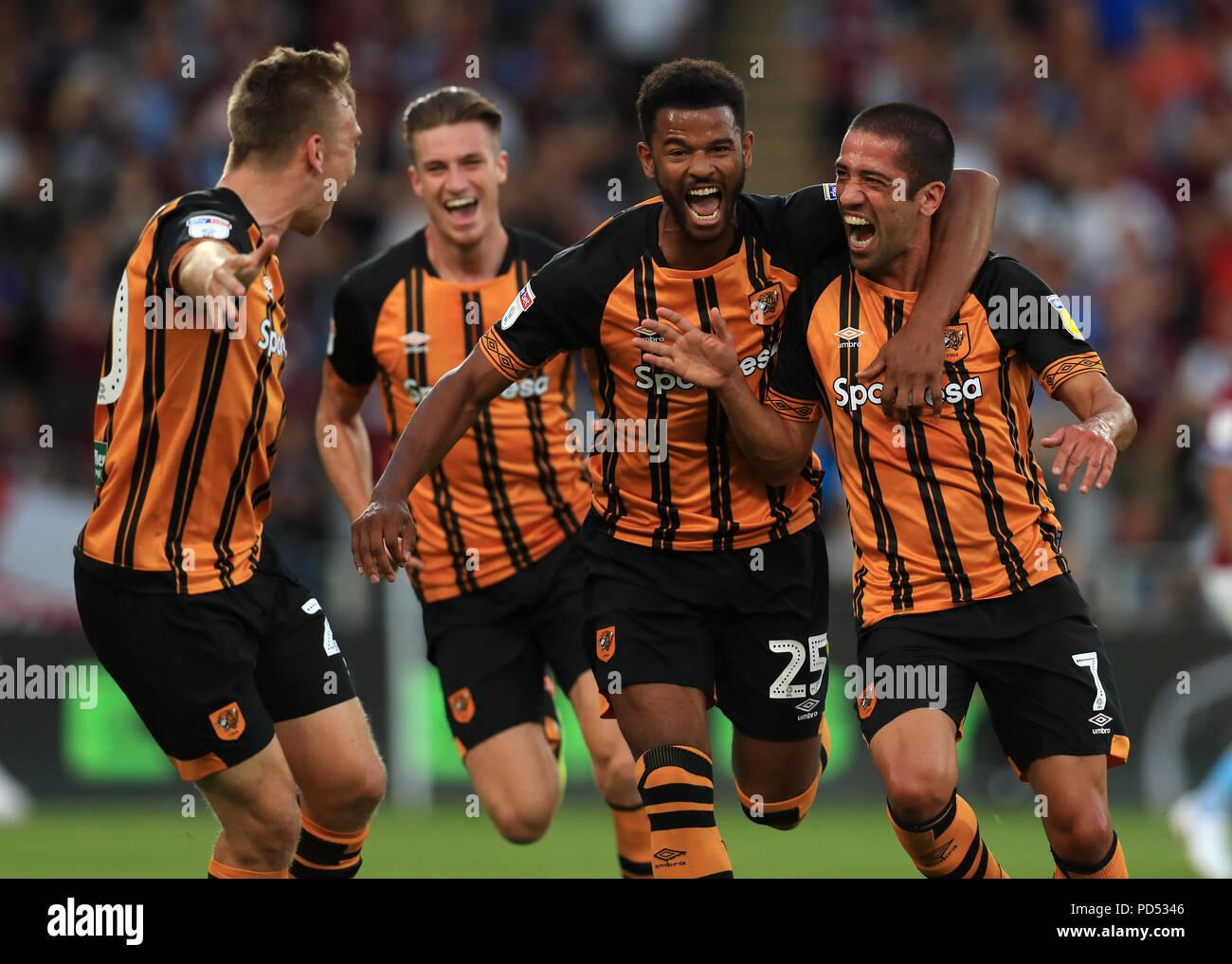 Hull City's Evandro Goebel (right) celebrates scoring his sides first ...