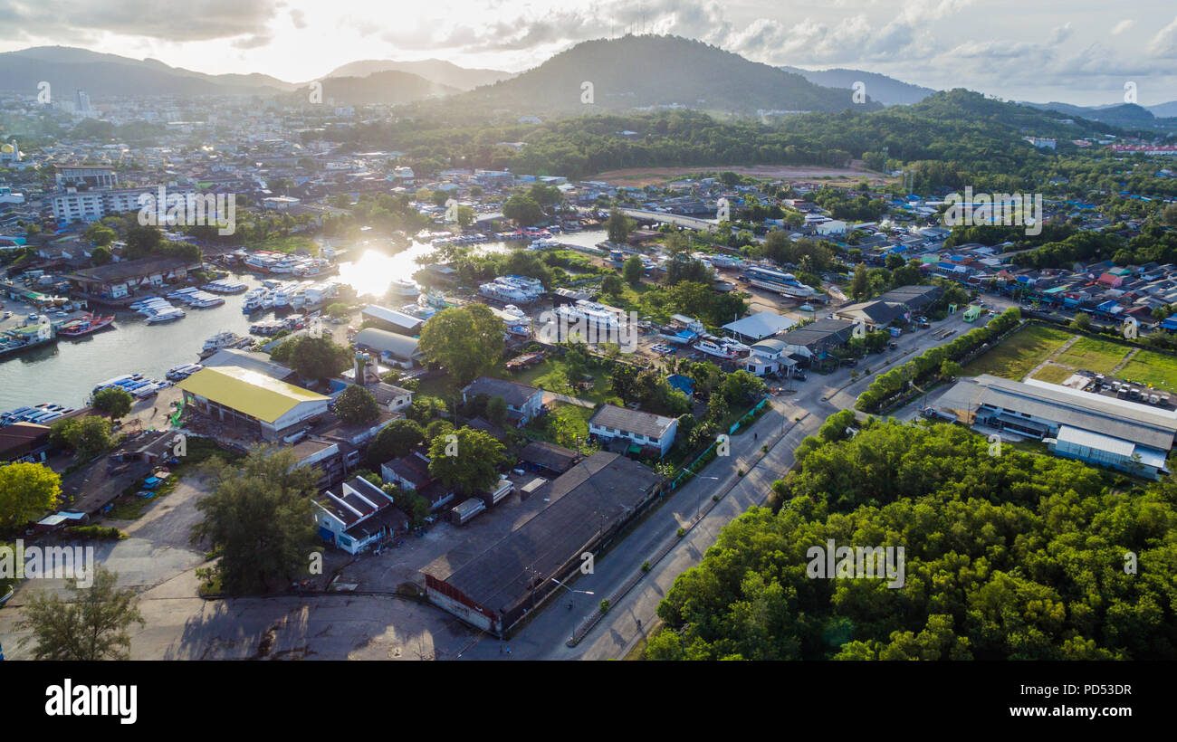 aerial at Phuket fishing port and Phuket shipyard. Phuket Fishing Port ...