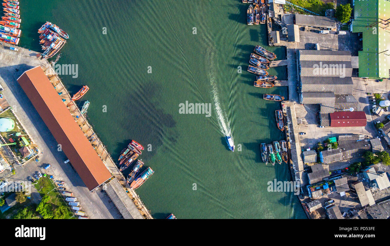 aerial view the canal split at Phuket Fishing Port and and Phuket ...