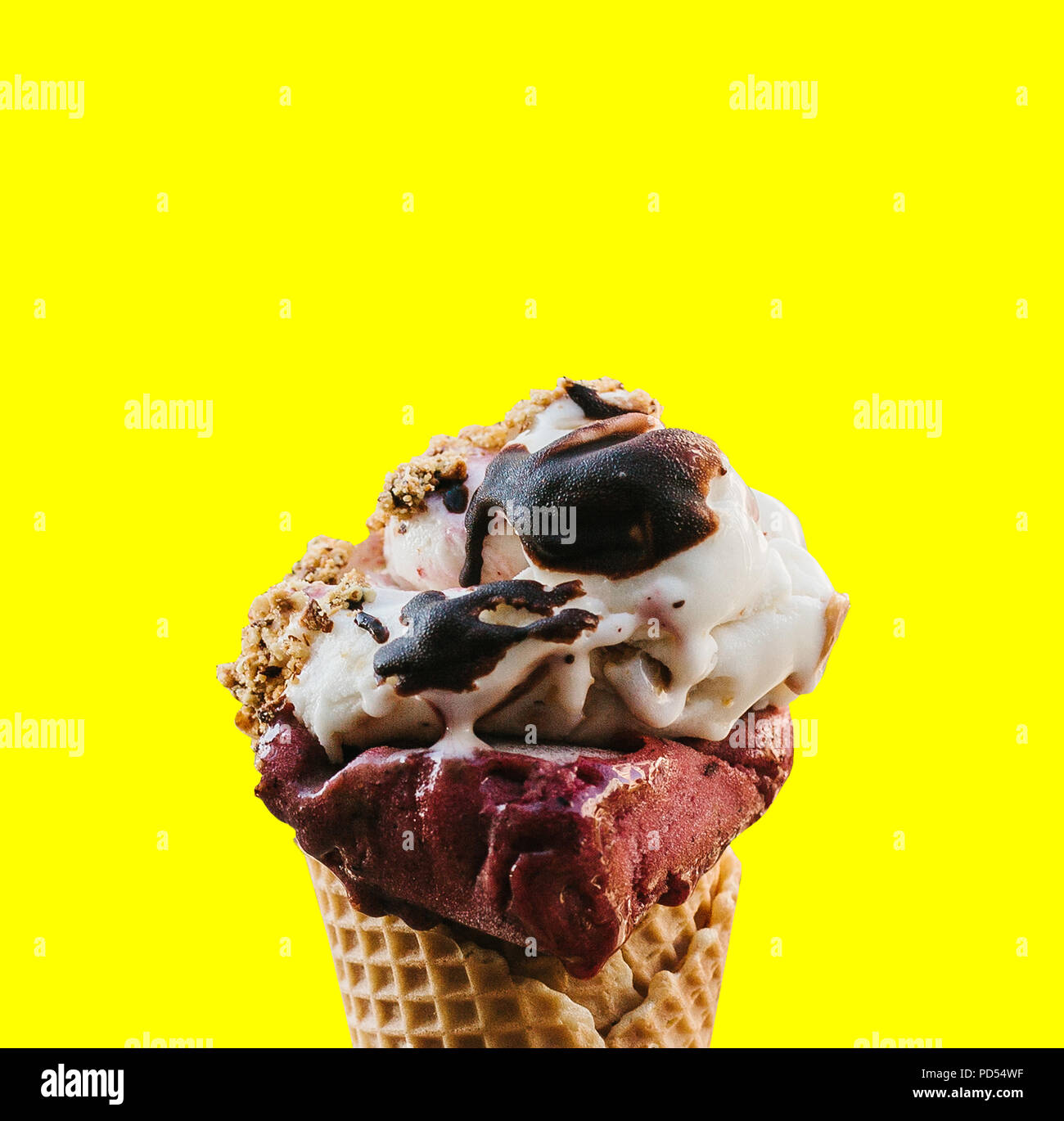 Close-up ice cream on a yellow background Stock Photo - Alamy