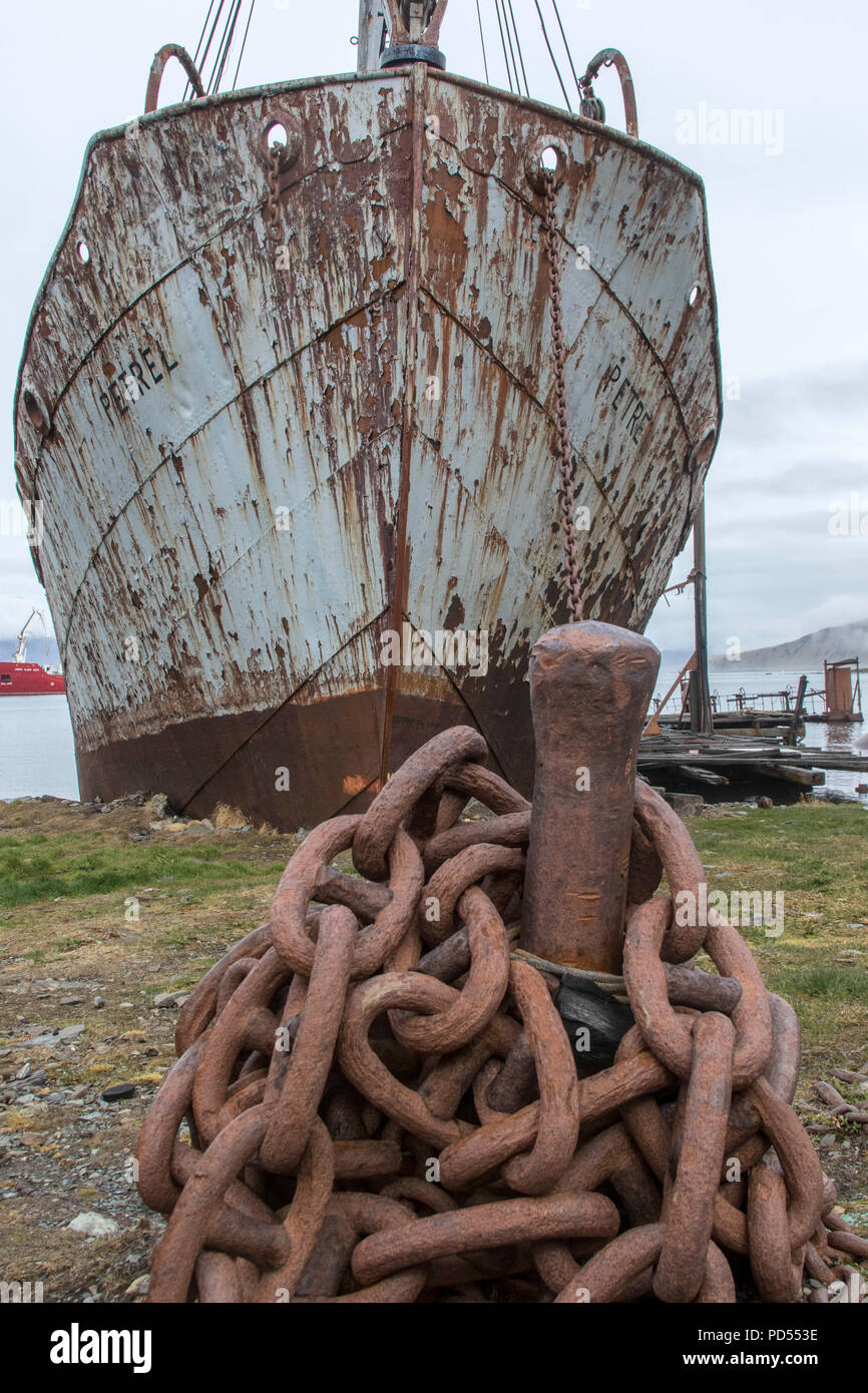 Abandoned whaling ship beached at Grytviken in the South Georgia ...