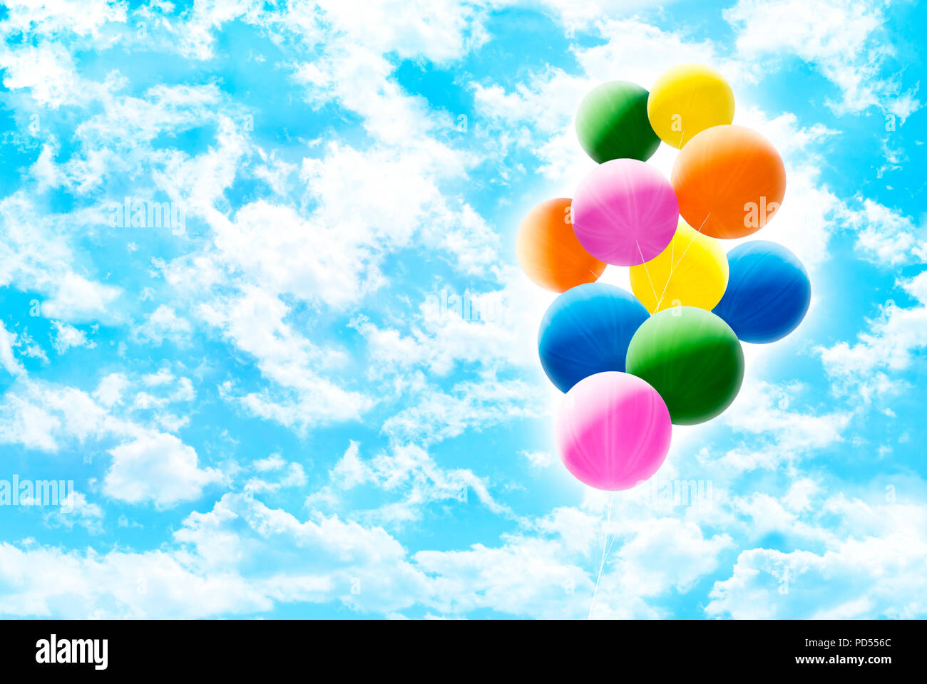 Real Balloons In The Sky Background Of A Set Of Colored Balloons On