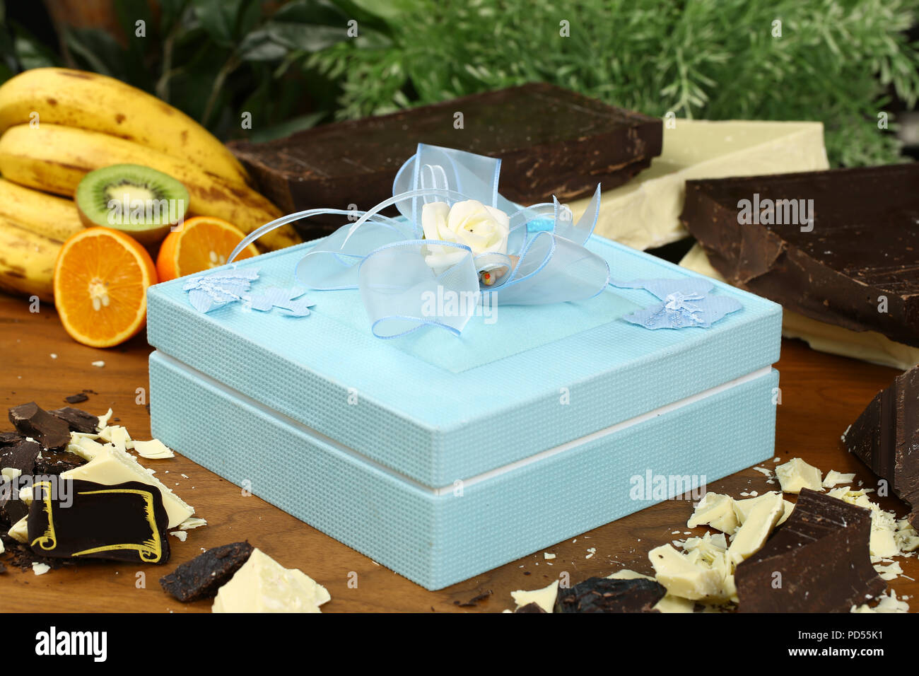 Light Blue Box of assorted luxury chocolate with truffles and pralines ...