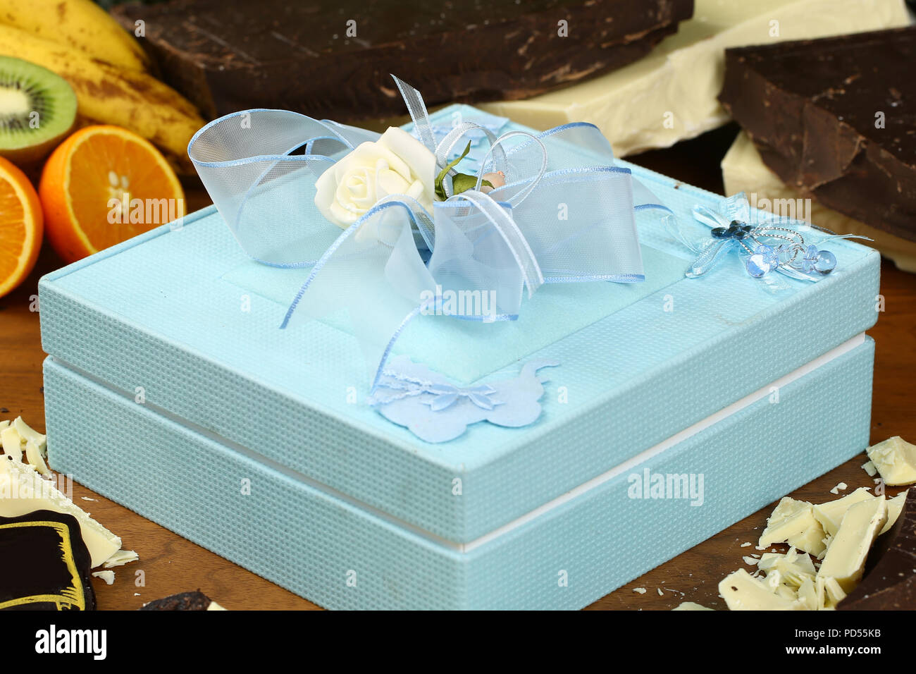 Light Blue Box of assorted luxury chocolate with truffles and pralines ...