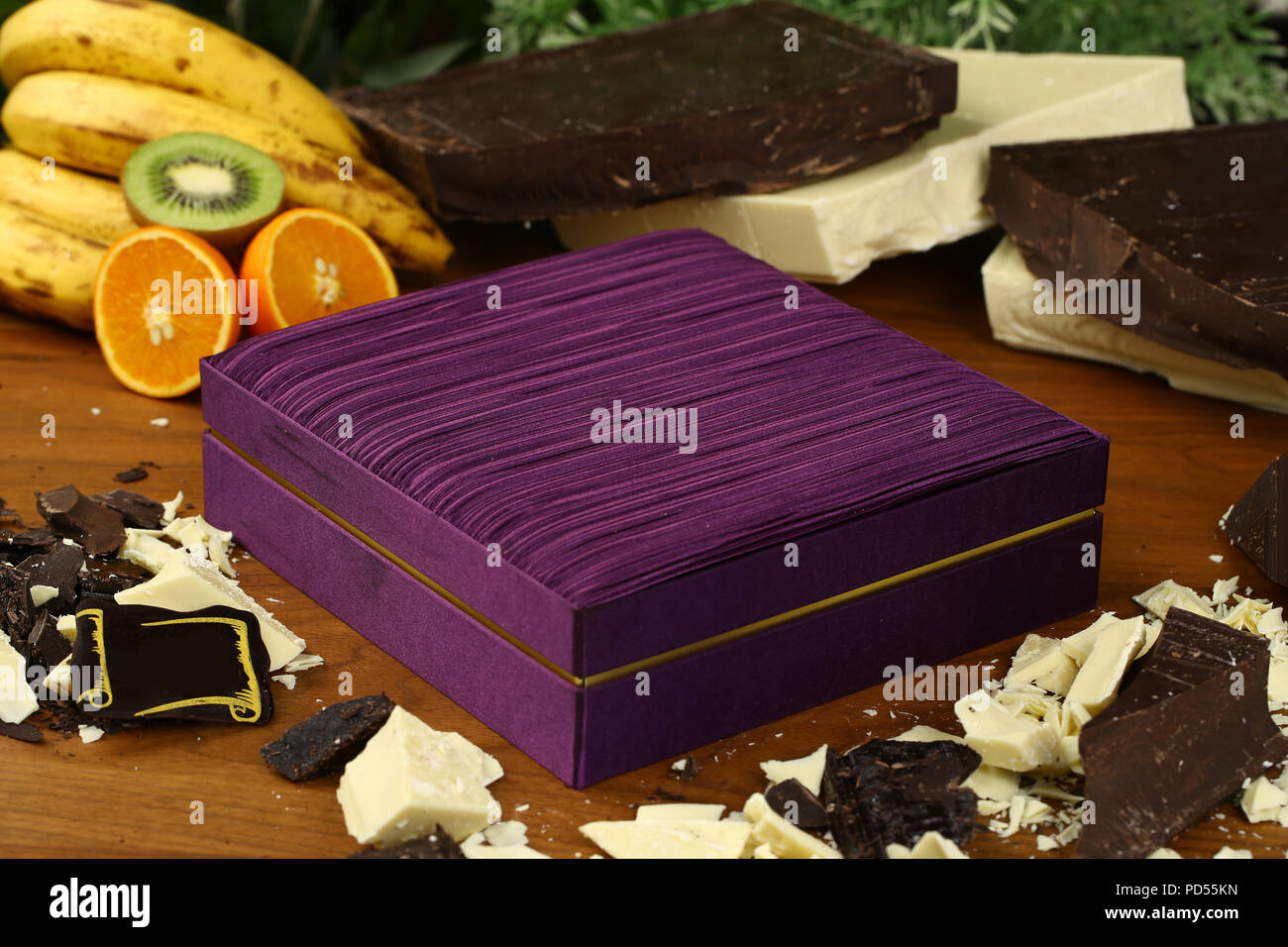 Purple Box of assorted luxury chocolate with truffles and pralines ...