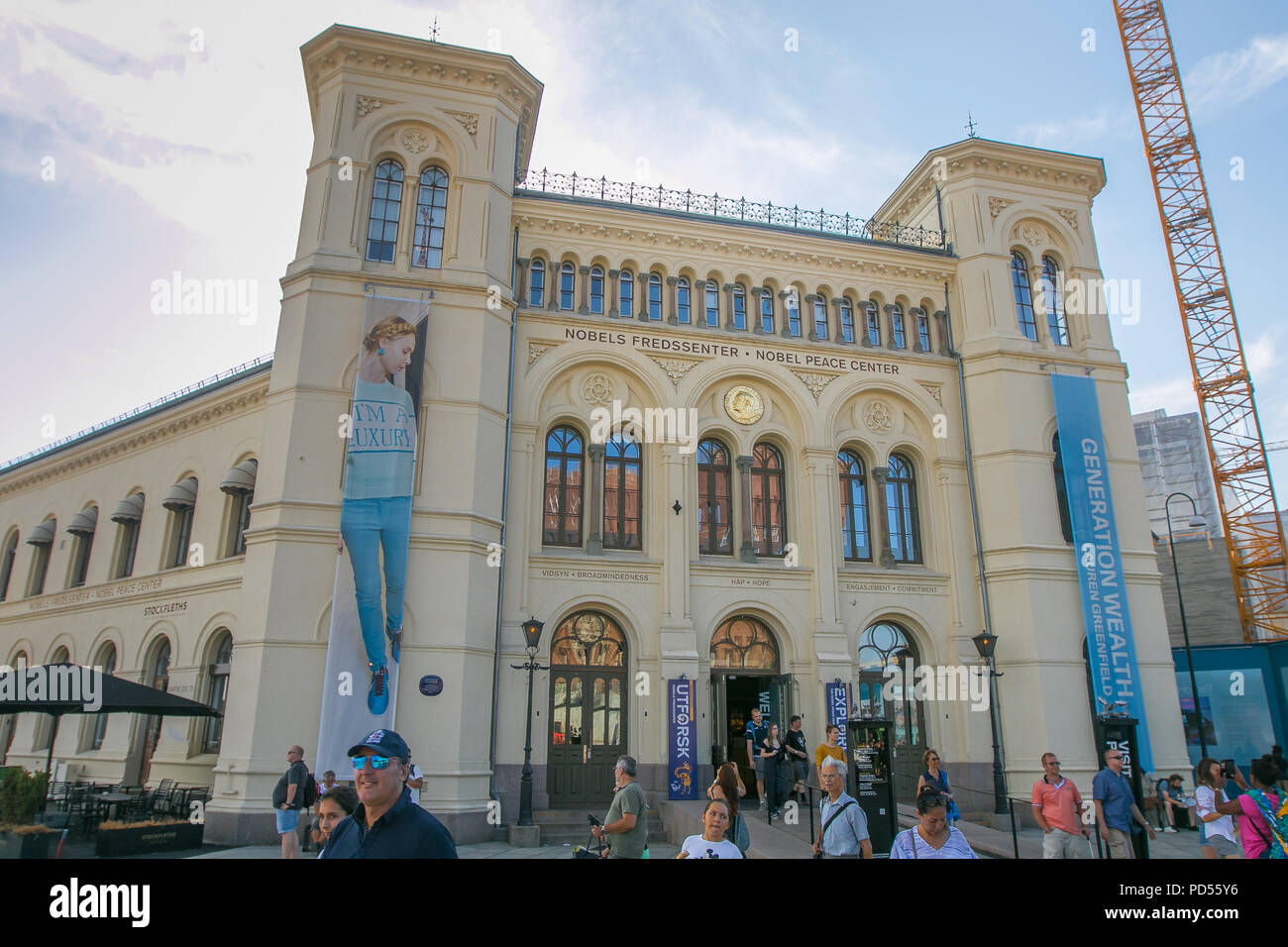 Oslo, Norway, July 21, 2018: People walk by the Nobel Peace Center in ...