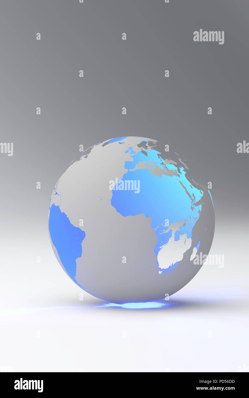 Design of a blue earth globe, transparent continent effect, vertical ...