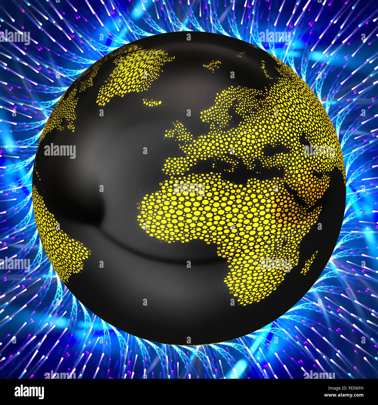 Design concept of the earth with blue electromagnetic waves Stock Photo ...