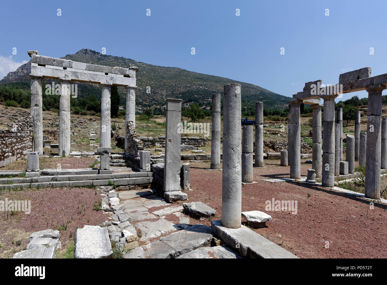 View of the Doric Propylon (entrance) and the part of the colonnade of ...