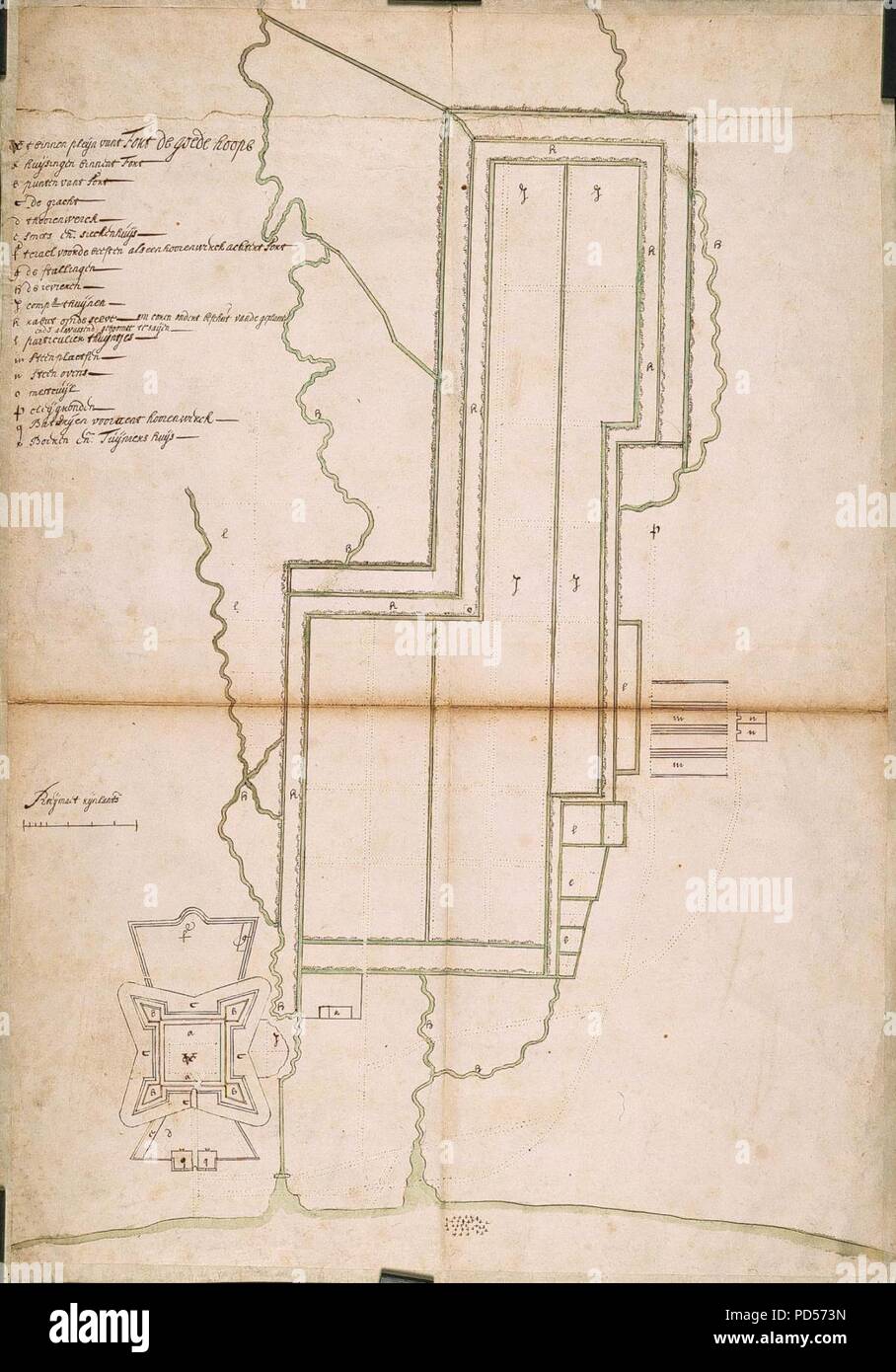 Ground plan of the Fort of Good Hope, with the gardens of the VOC and ...