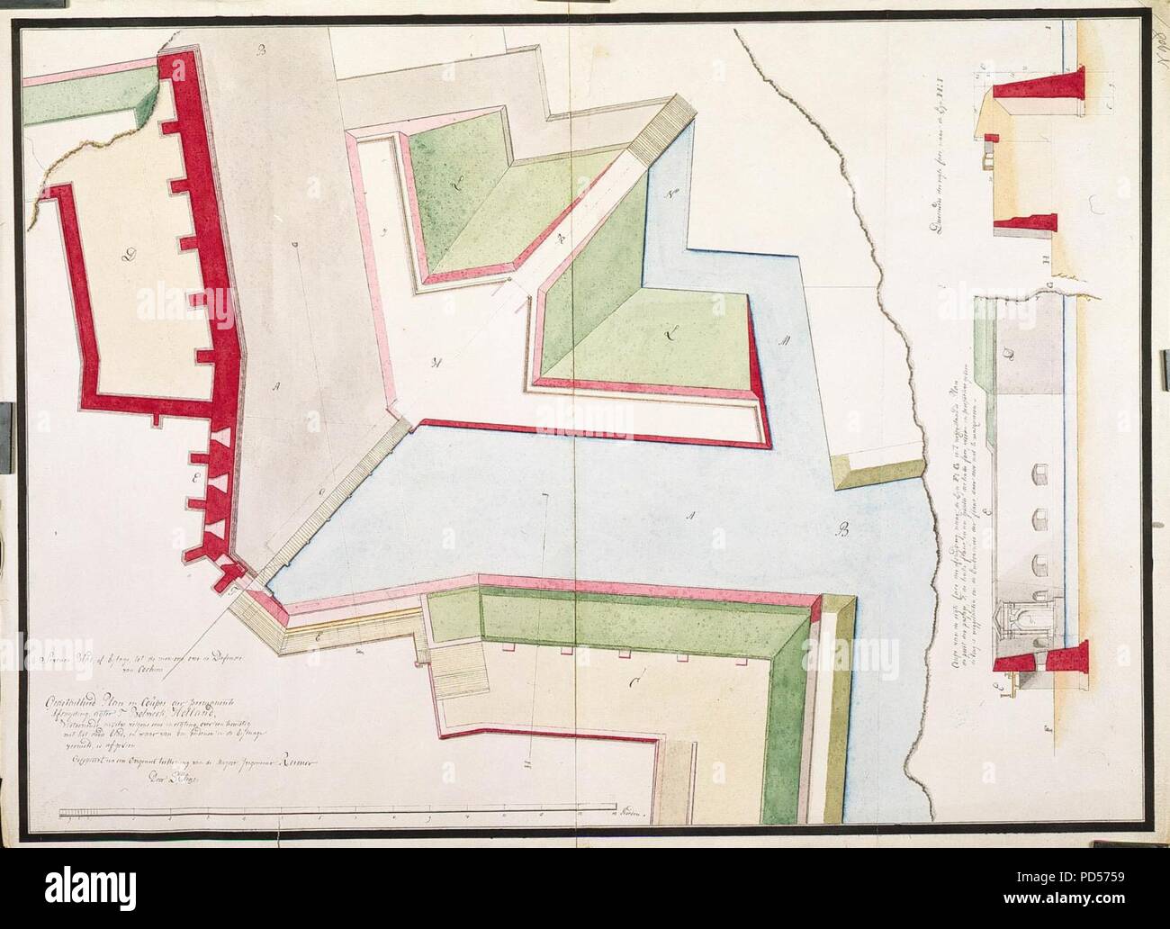Map of the fortifications to the west and south of Cochin Stock Photo ...
