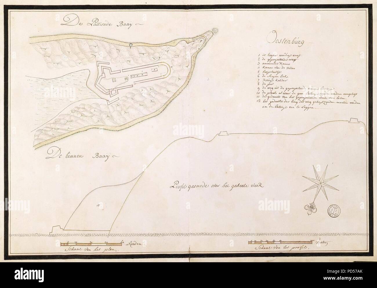 Map of Fort Oostenburg at Trinconomale Stock Photo - Alamy