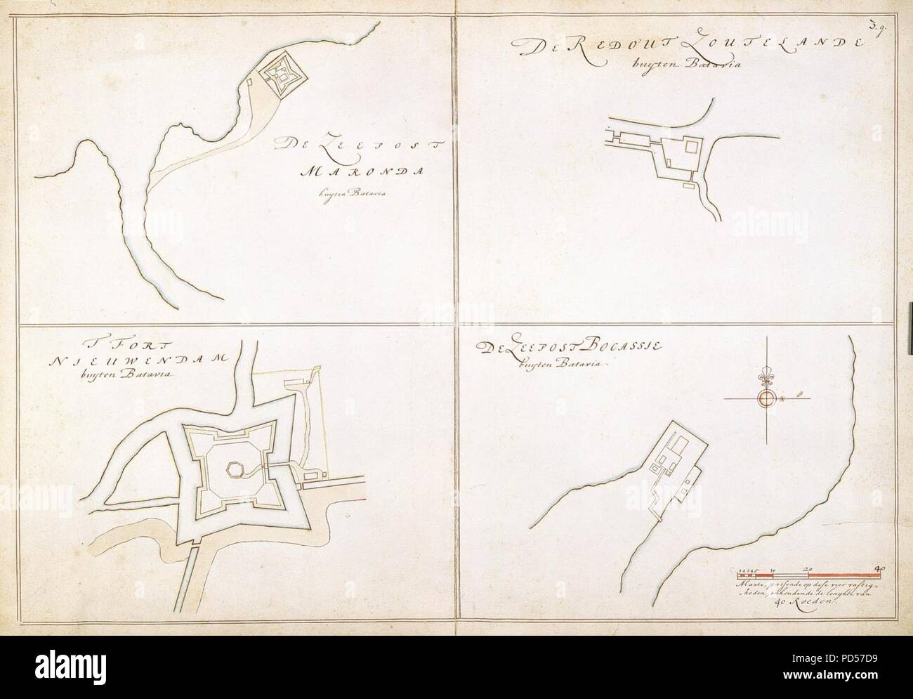 Maps of the forts Maronda, Bacassie, Nieuwendam and Zoutelande Stock ...