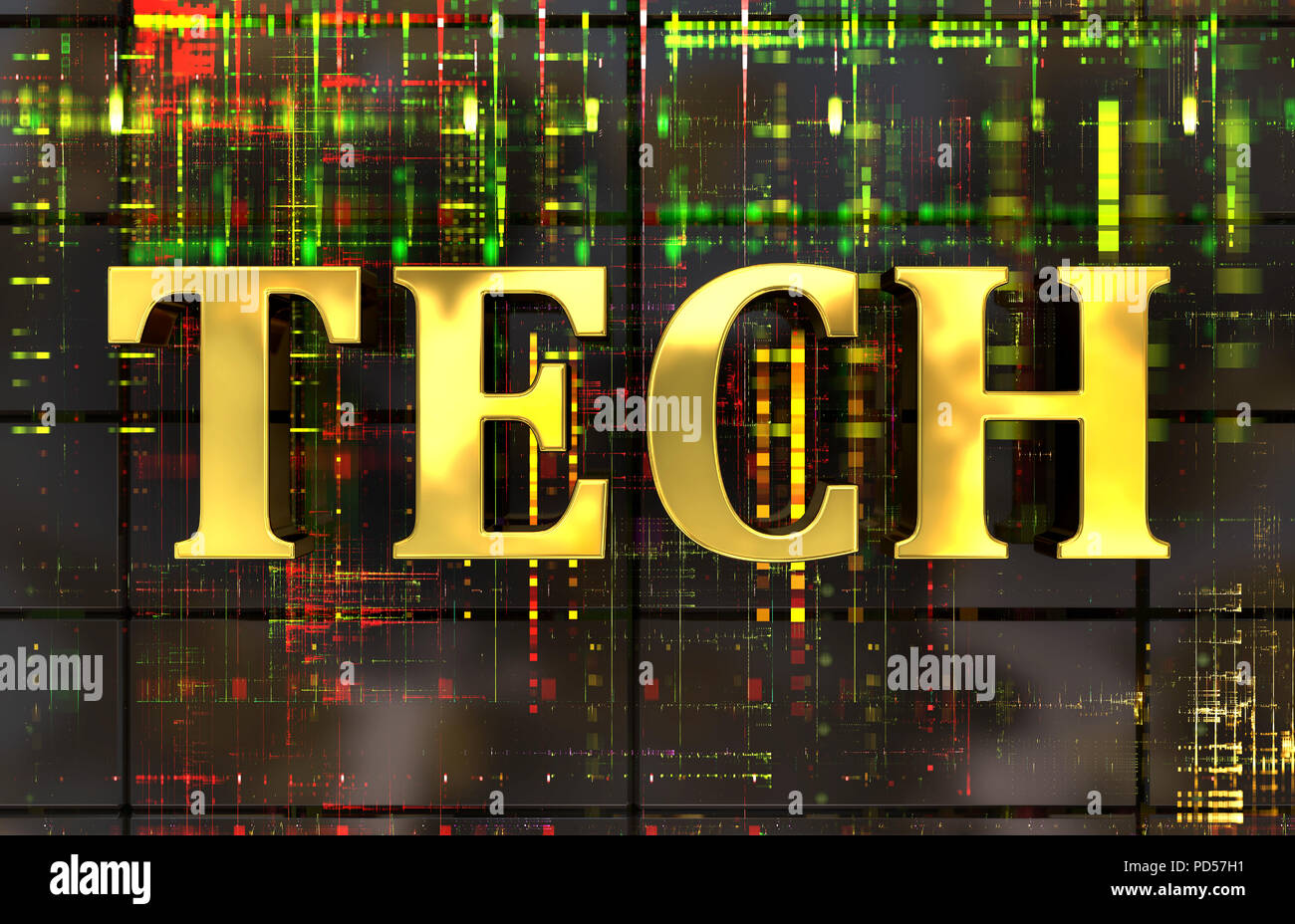 Tech word in gold with electronic background Stock Photo - Alamy