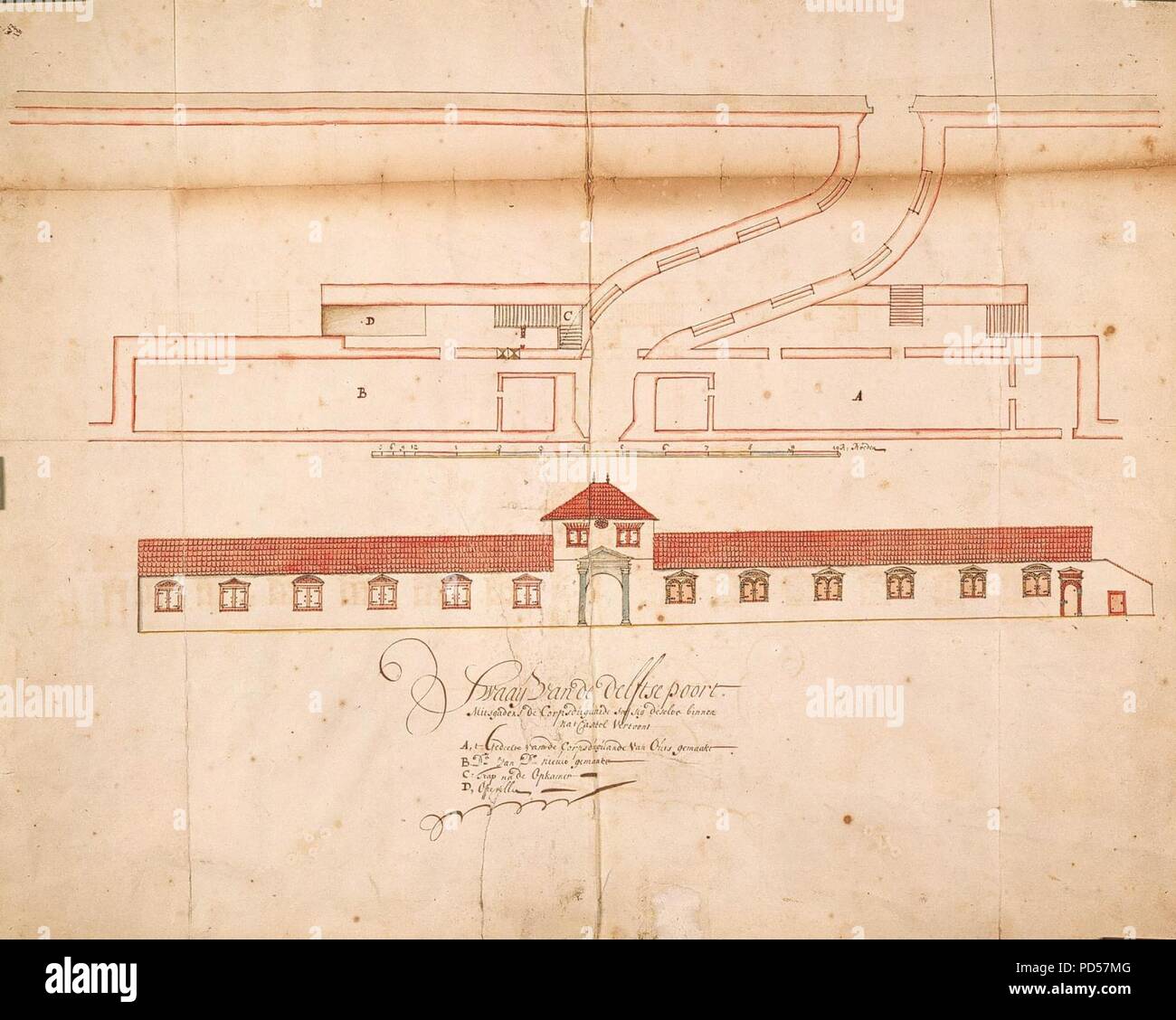 Map and elevation of the Delftse Poort at Colombo Stock Photo - Alamy