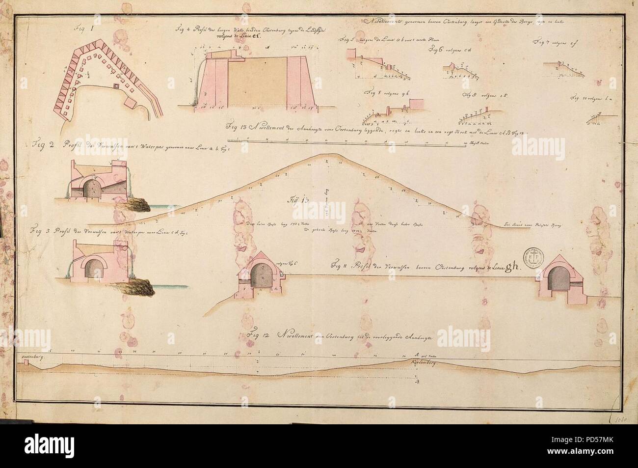 Map and elevations of Fort Oostenburg Stock Photo - Alamy