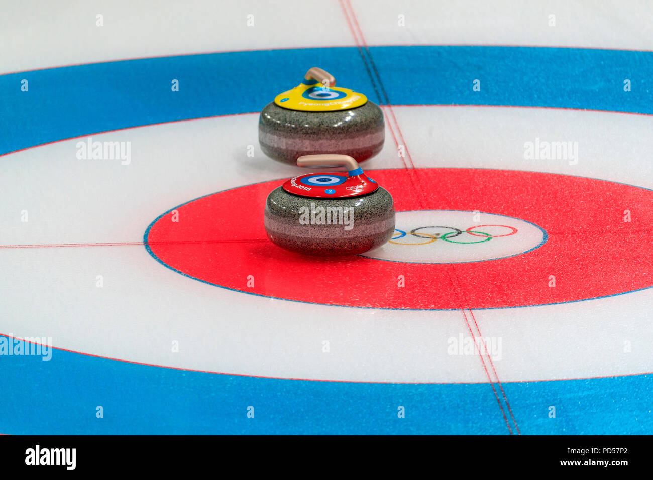 Curling stones at the Olympic Winter Games PyeongChang 2018 Stock Photo ...