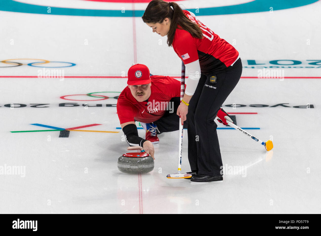 Rebecca and Matt Hamilton (USA) competing in the Mixed Doubles Curling ...