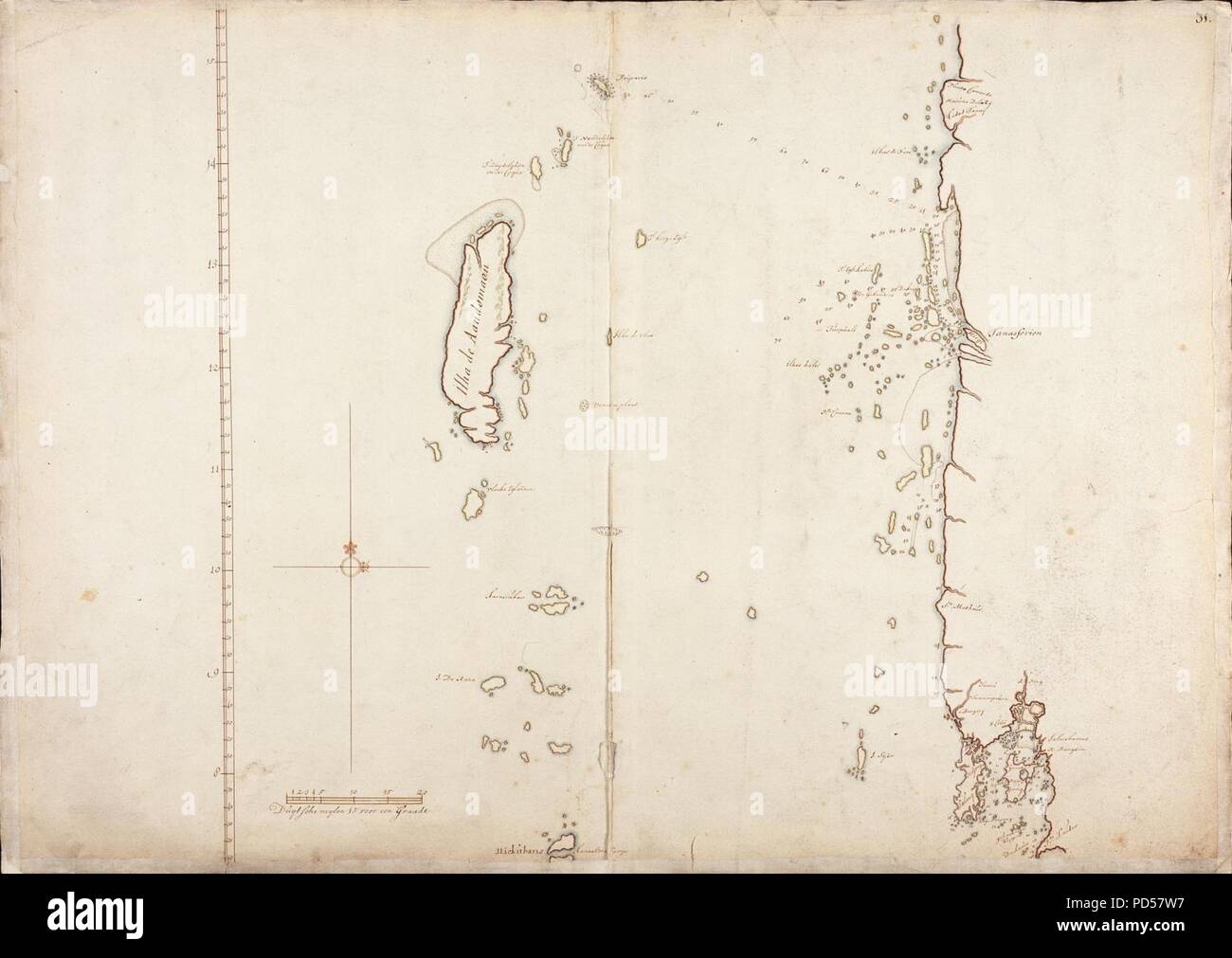 Map of the west coast of Myanmar (Birma) and Thailand with the coastal ...