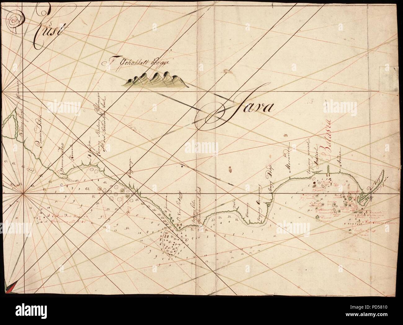 Map of Java's northern coast, from Batavia to Kading Gawe Stock Photo ...