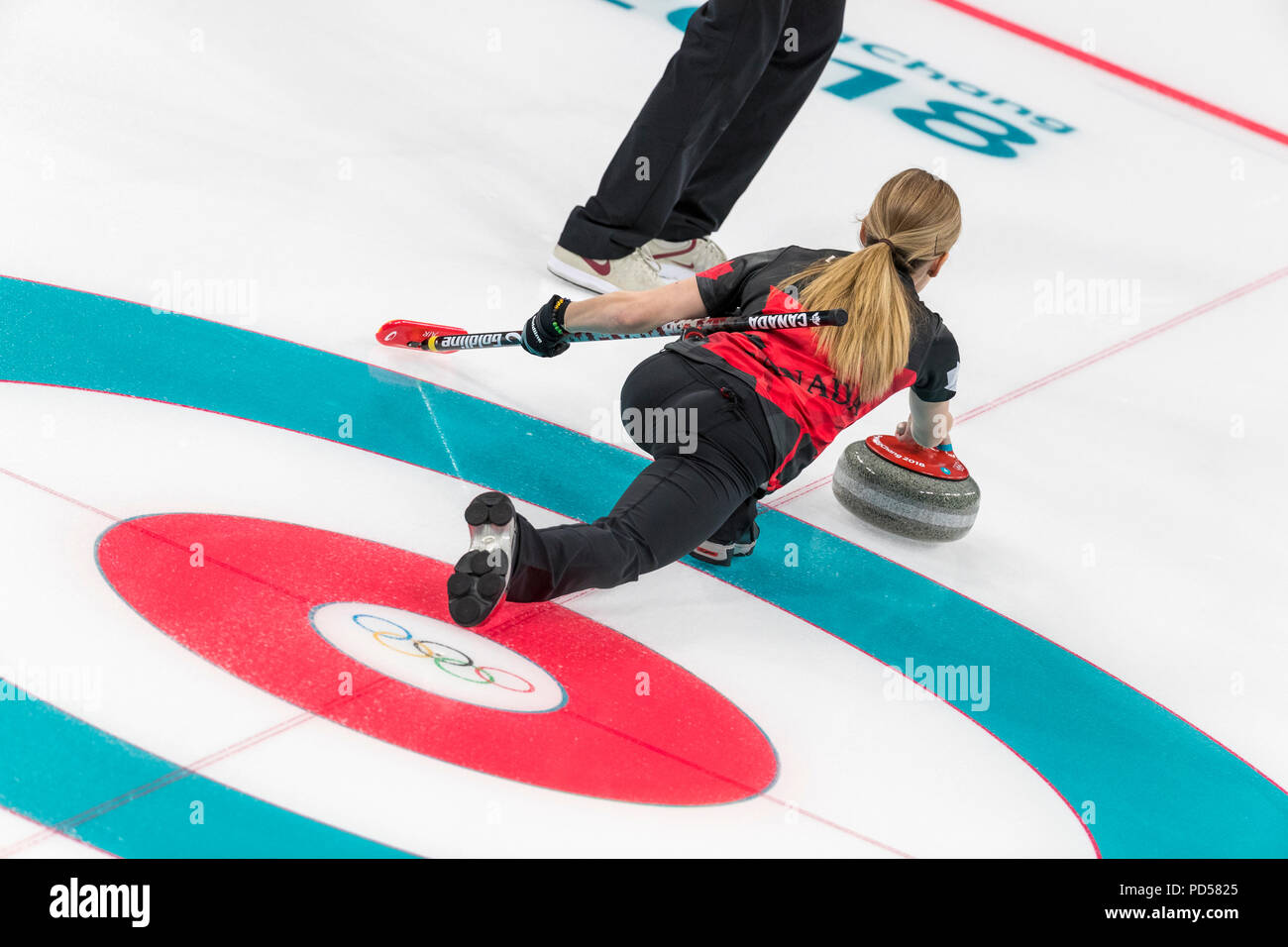 Kaitlyn Lawes (CAN) competing in the Mixed Doubles Curling round robin ...