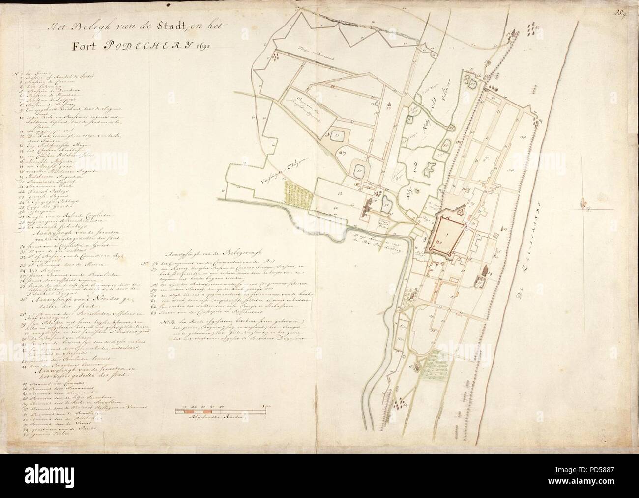Chart showing the district of Pondicherry during the siege of 1693 ...