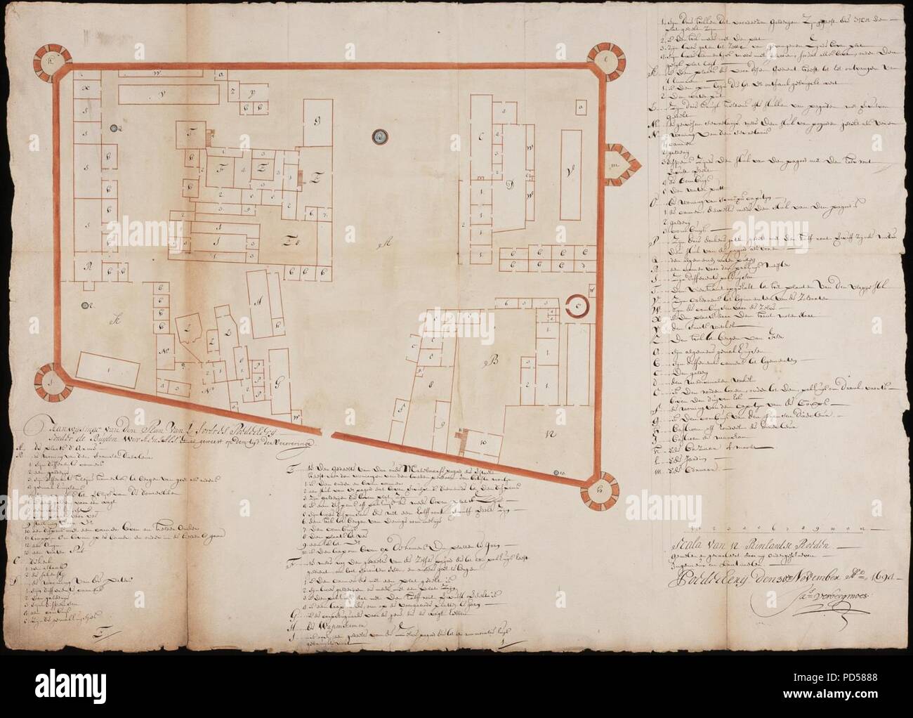 Map of Pondicherry at the time of the conquest of 1693 Stock Photo - Alamy