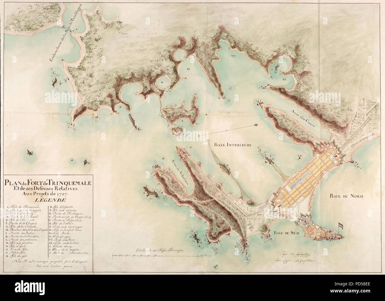 Map of the fort at Trinkonomale and surrounding area Stock Photo - Alamy