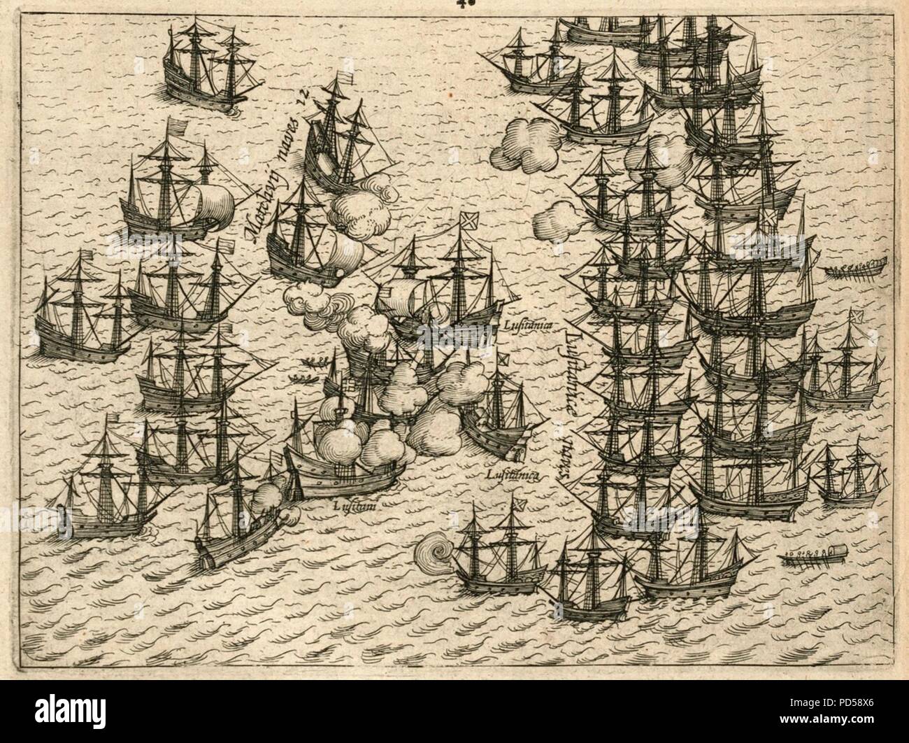 Battle for Malacca between the VOC fleet and the Portuguese, 1606 Stock ...