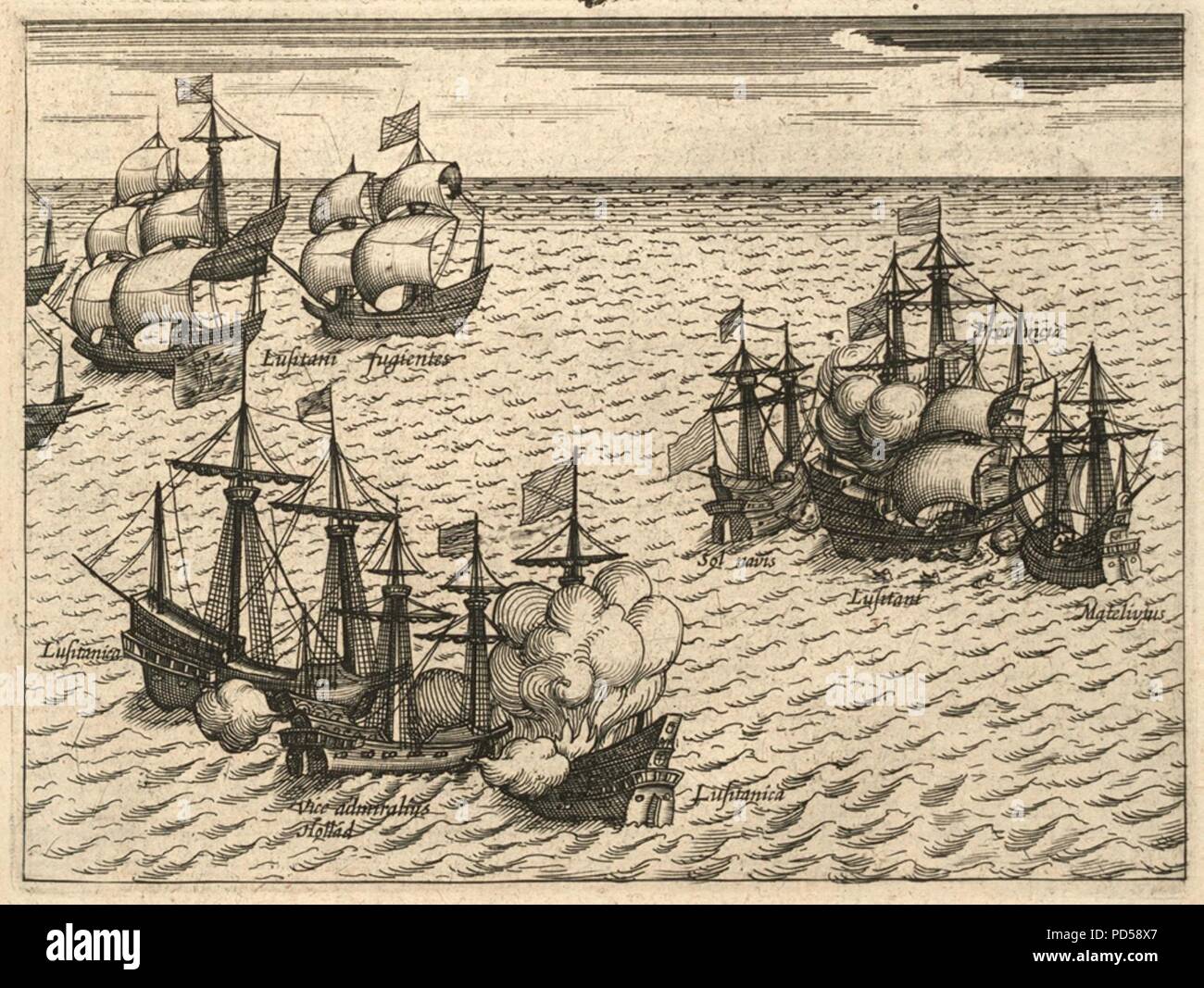 Battle for Malacca between the VOC fleet and the Portuguese, 1606 Stock ...