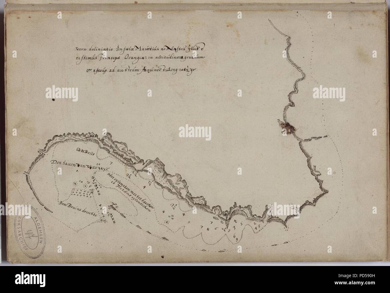 Map of Van Neck's discovery and landfalls of Mauritius Stock Photo - Alamy