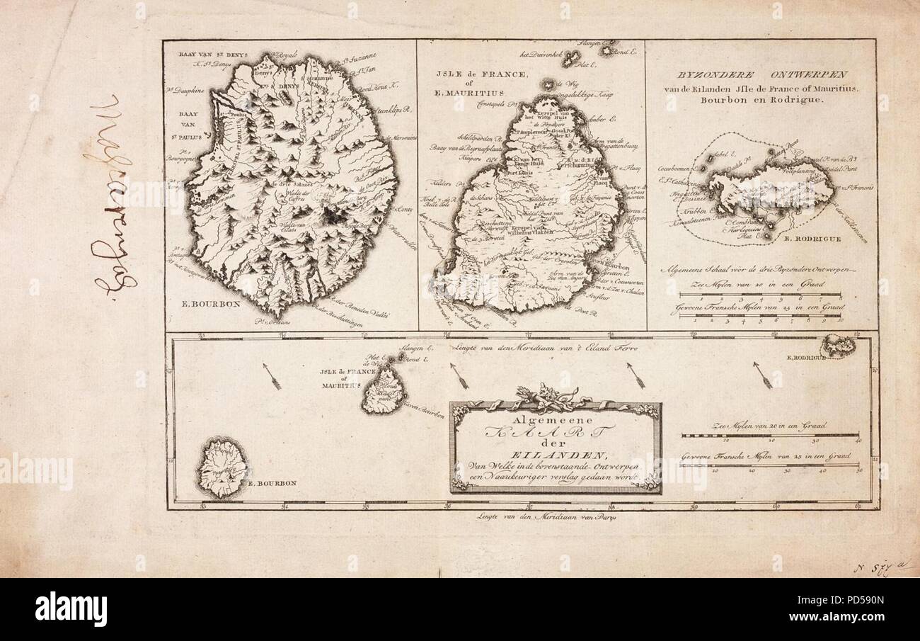 Map of the islands of Mauritius, Bourbon and Rodrigues Stock Photo - Alamy