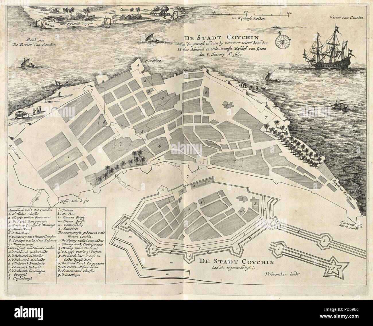 Cochin at the time of the conquest by Van Goens, 1663 Stock Photo - Alamy