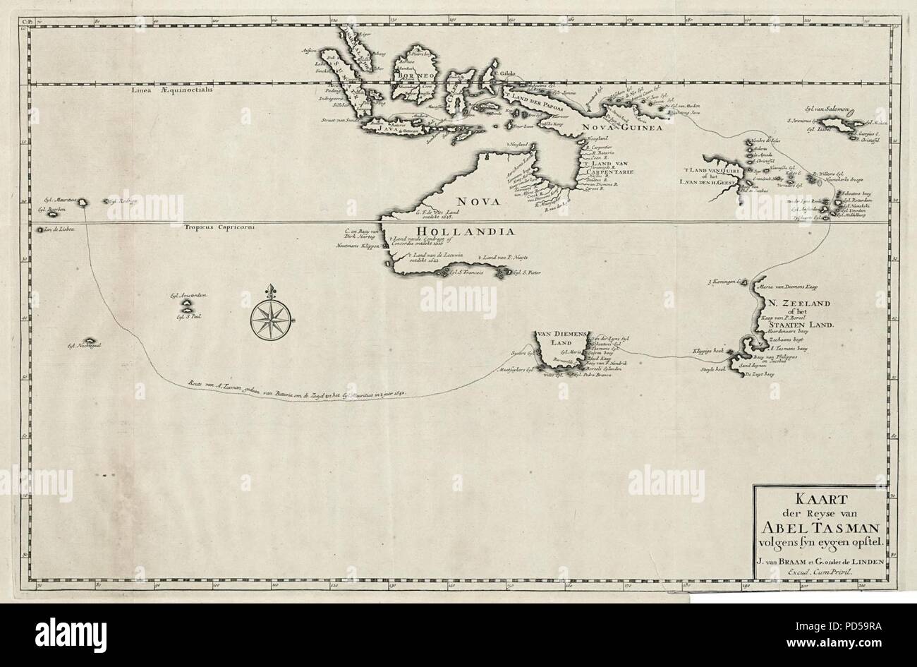 Map showing the route taken by Abel Tasman Stock Photo - Alamy