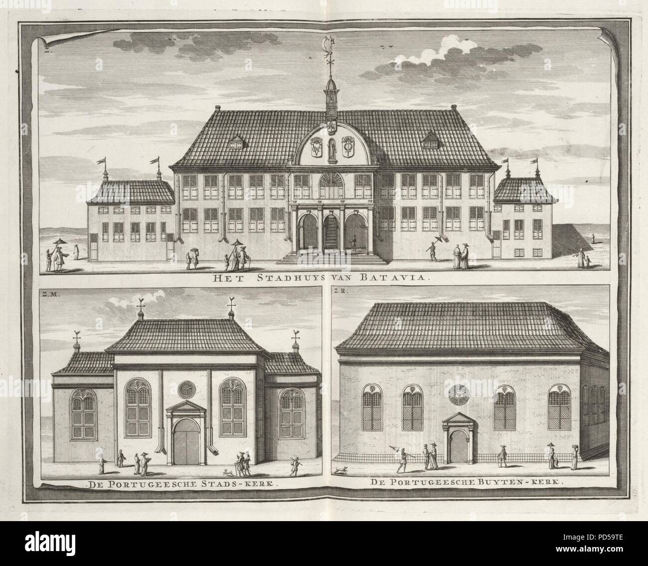 Three views of buildings in Batavia Stock Photo - Alamy