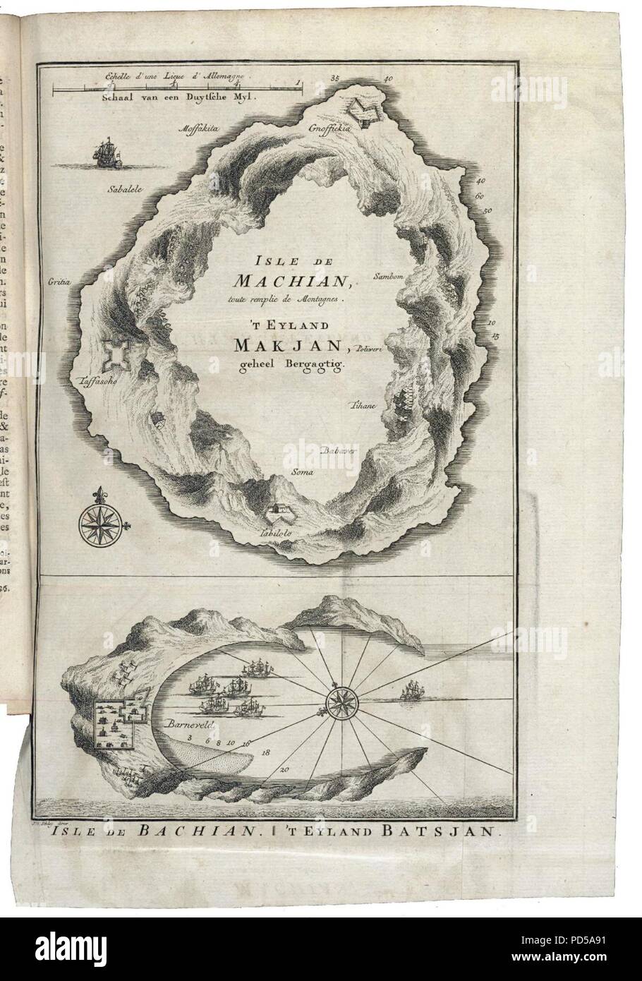 Map of Machian and a bird's eye view of Bachian Stock Photo - Alamy