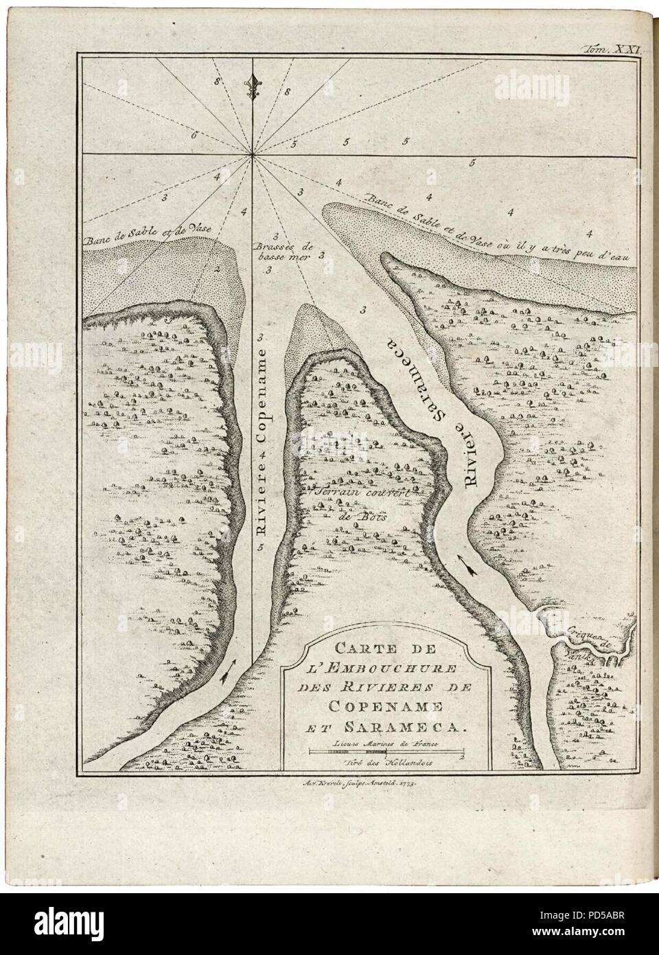 Map of the mouth of the Copename and Sarameca River Stock Photo - Alamy