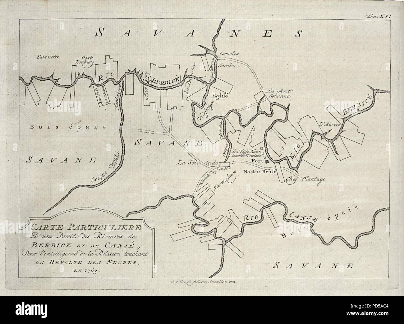 Map of a part of the rivers of Berbice and Canjé Stock Photo - Alamy