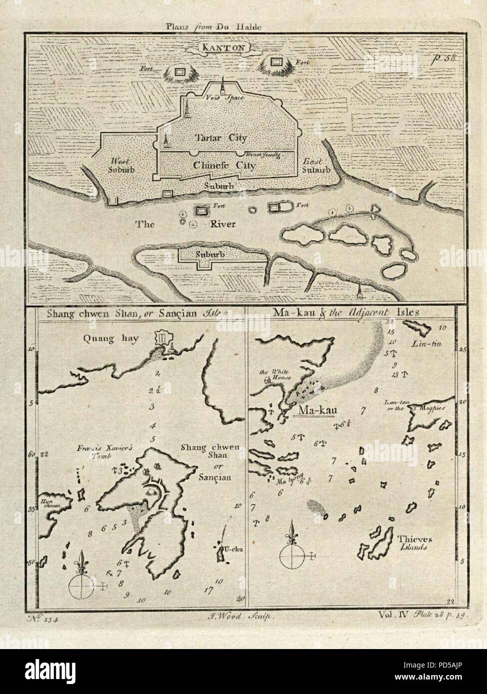 Three charts of the Chinese coast near Kanton (cropped Stock Photo - Alamy