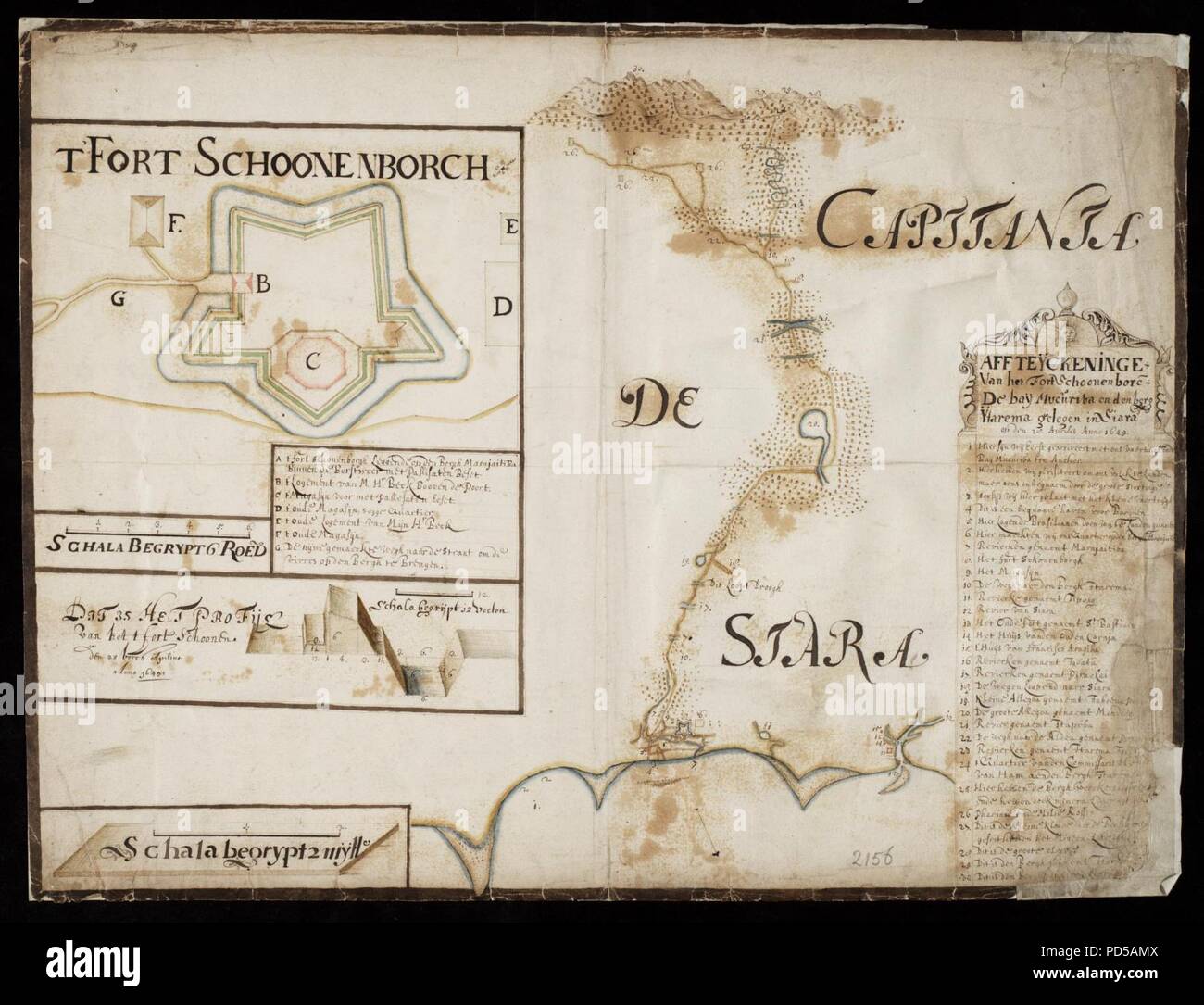 Map of the fort of Schooneneborch and the bay of Mucuriba Stock Photo ...
