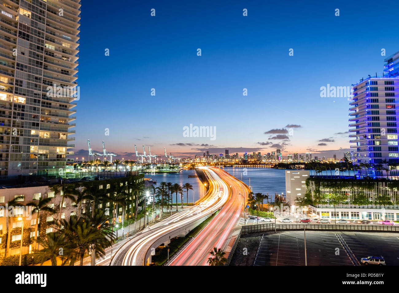 Evening Light Trails in Miami Stock Photo - Alamy