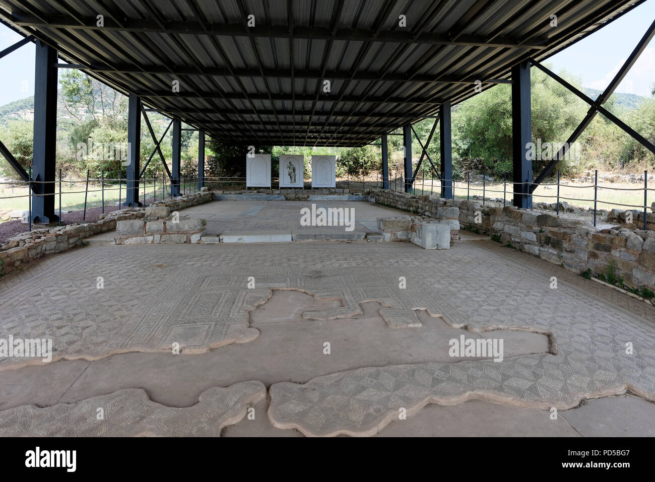 View of the vestibule with mosaic and audience hall of the Roman villa ...